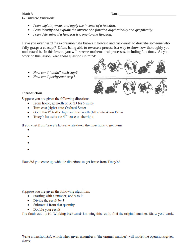 6-1 Inverse Functions (Option 2) 5 | PDF | Function (Mathematics ...