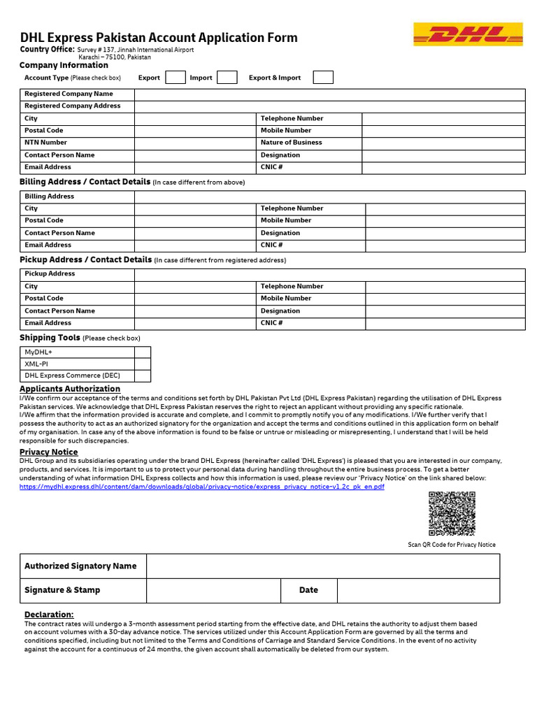 DHL Export Account Application Guide | PDF | Signature | Computing