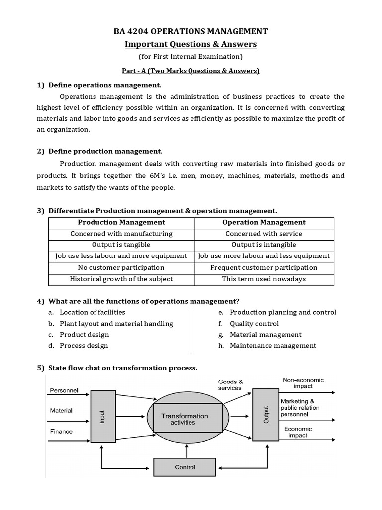 BA4204 OM important - BA4204 OM I-Int Imp Quest & Answers | PDF | System | Operations Management