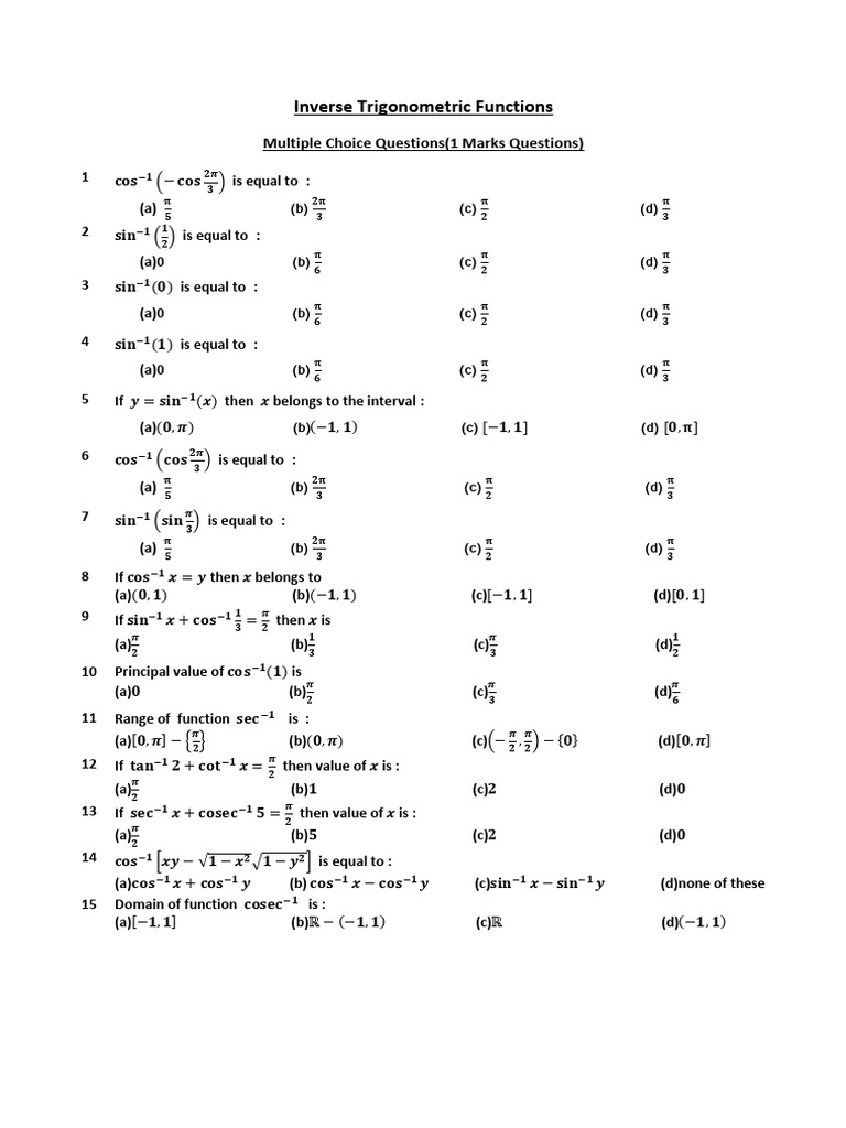10+2 Inverse Trigonometric Functions | PDF | Function (Mathematics) | Trigonometric Functions