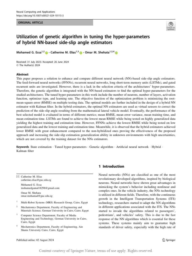 Utilization of Genetic Algorithm in Tuning The Hyp | PDF | Artificial Neural Network | Kalman Filter