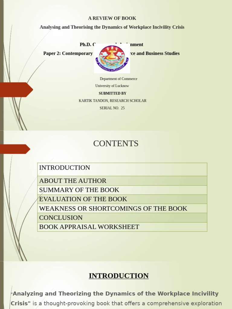 A Review of Book Ppt Kartik | PDF | Evaluation | Books
