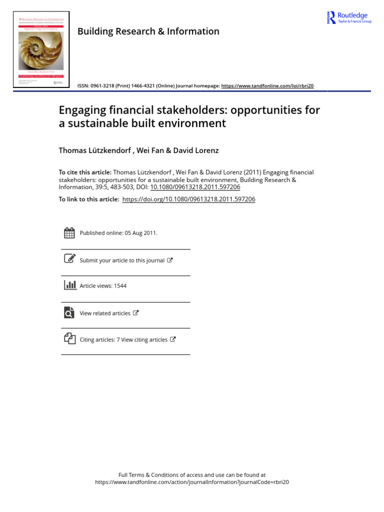 Engaging Financial Stakeholders Opportunities For A Sustainable Built ...