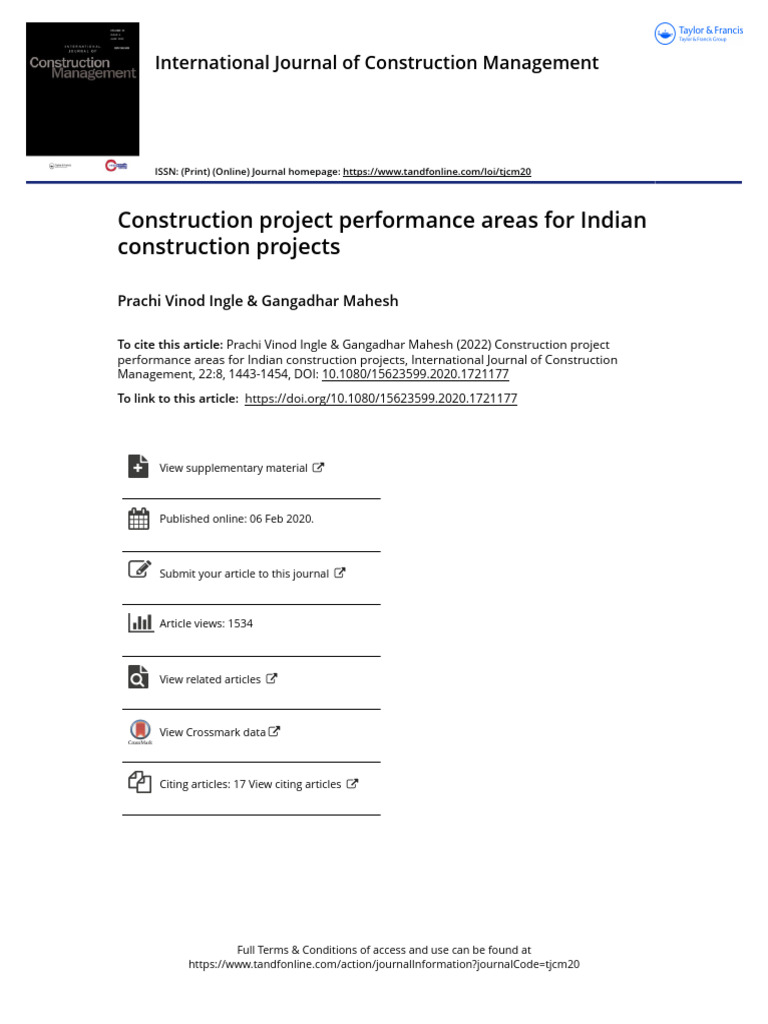 15. Construction project performance areas for Indian construction ...