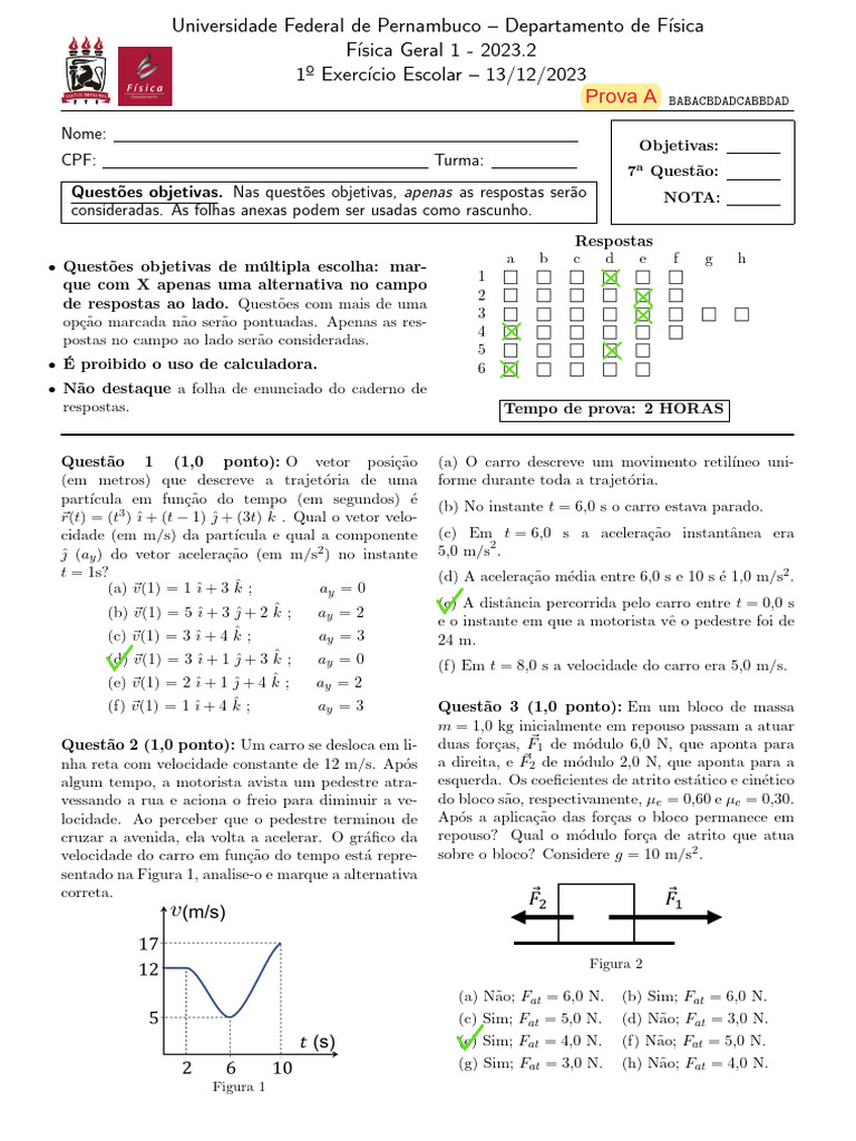 EE1 2023.2 Gabarito | PDF | Energia potencial | Massa