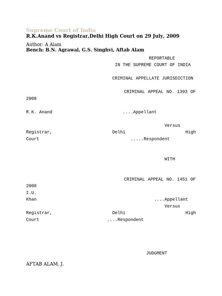 14.2 R.K.Anand v. Registrar | PDF | Contempt Of Court | Prosecutor