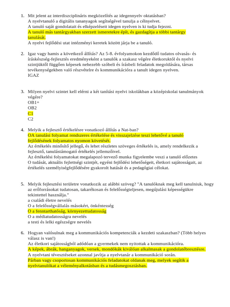 NAT Vizsga Angol - Verzió 200 Kérdés | PDF