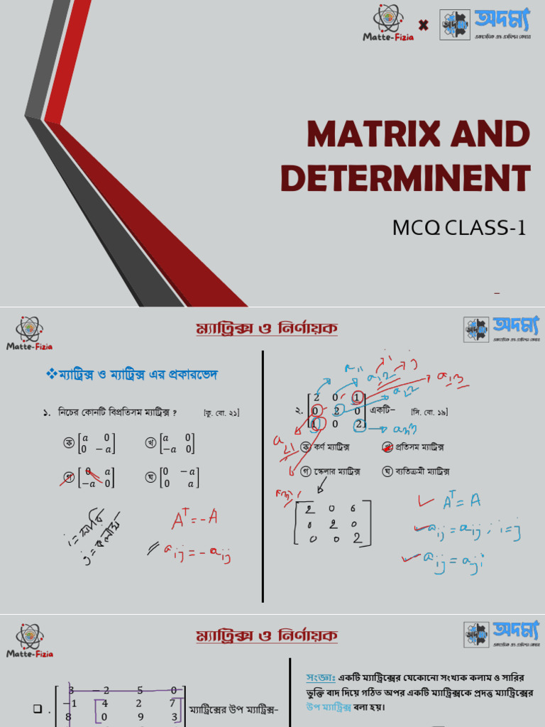MATRIX_AND_DETERMINENT mcq class 1 | PDF