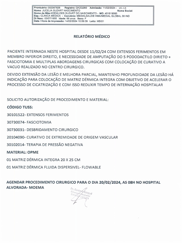 RELATORIO MEDICO PARA AUTORIZACAO DE PROCEDIMENTO - JUCELIA SUZART ...