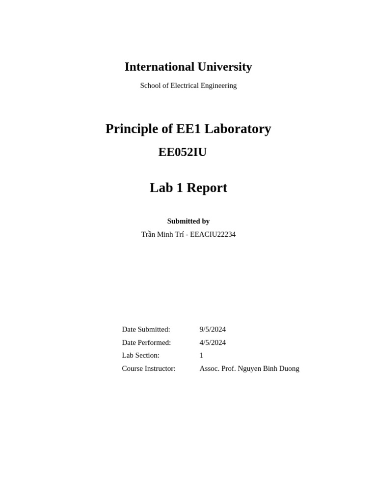 TranMinhTri EECIU22234 Lab1 | PDF | Resistor | Electrical Engineering