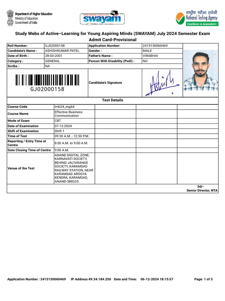 Swayam July 2024 Semester | PDF | Identity Document Swayam July 2024 Semester | PDF | Identity Document