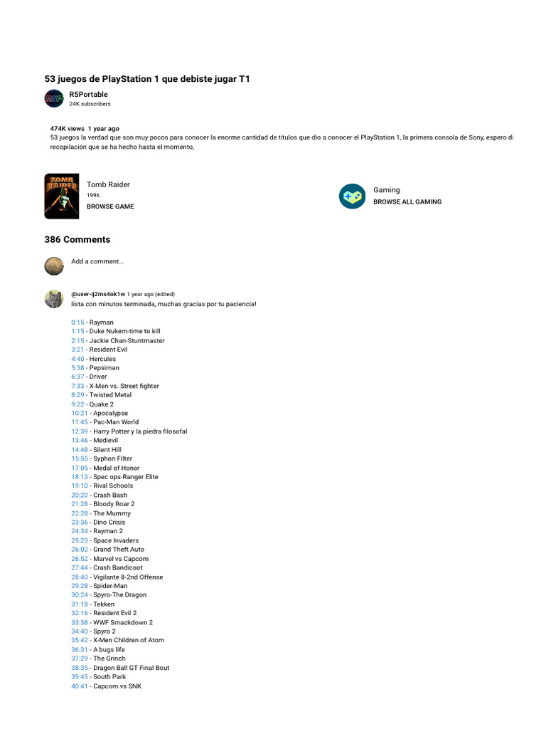 53 juegos de PlayStation 1 que debiste jugar T1 - YouTube | PDF
