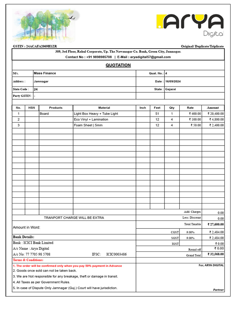 GST Quotation for Arya Digital Services | PDF | Public Finance | Taxation
