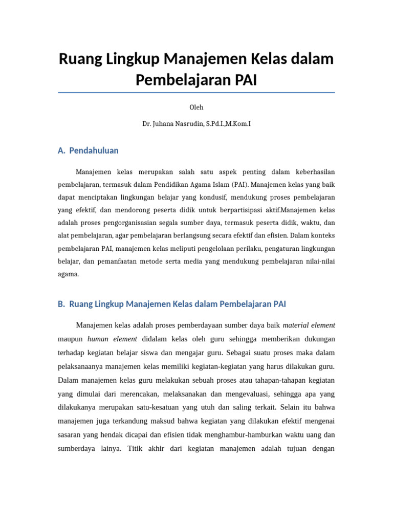 Manajemen Kelas PAI Efektif | PDF