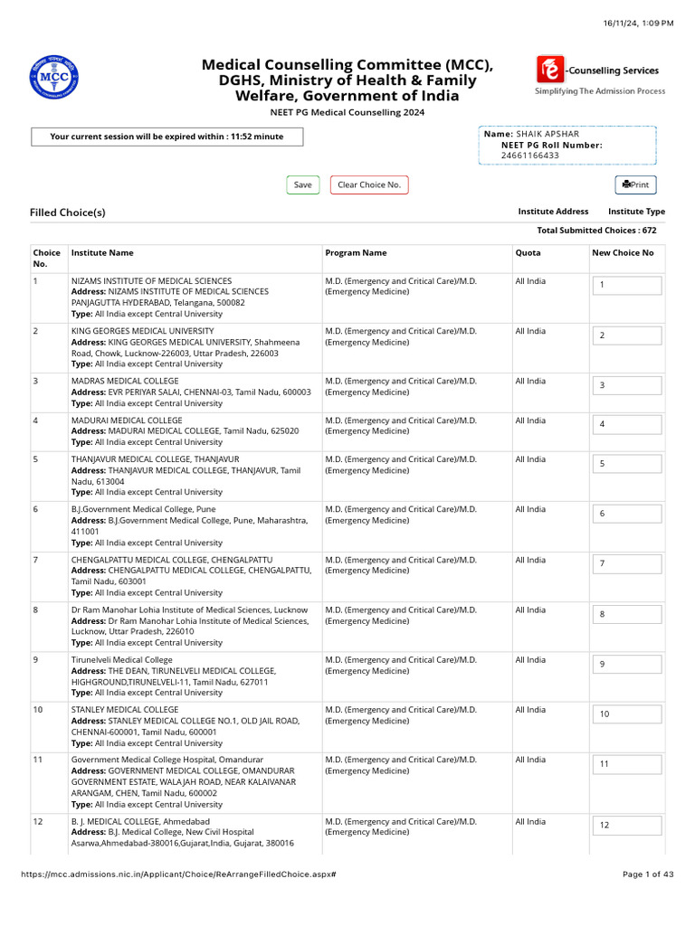 Final Seat Matrix - 1 | PDF | Doctor Of Medicine | Medical Education