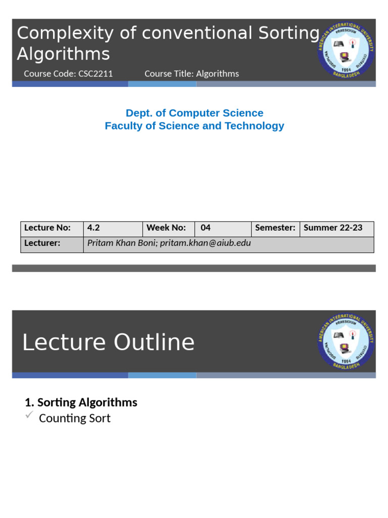 Lecture 4.2 Counting Sort Algorithms | PDF | Algorithms And Data ...