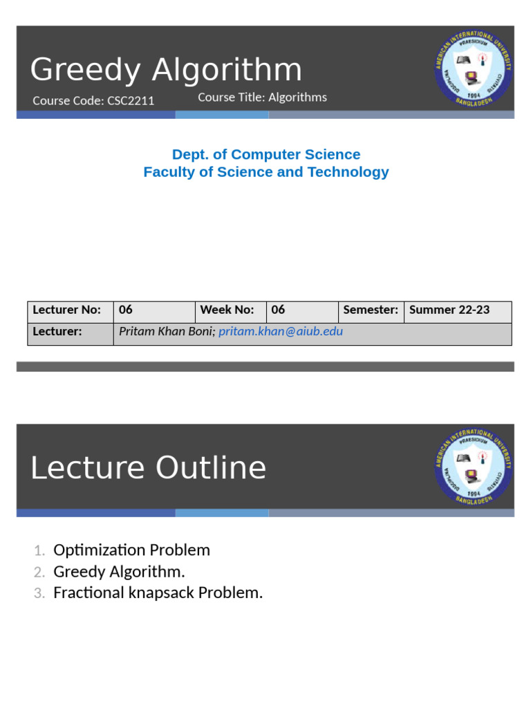 Lecture 6 (Greedy Approach)_Partial_knapsack(1) | PDF | Mathematical Optimization | Applied ...