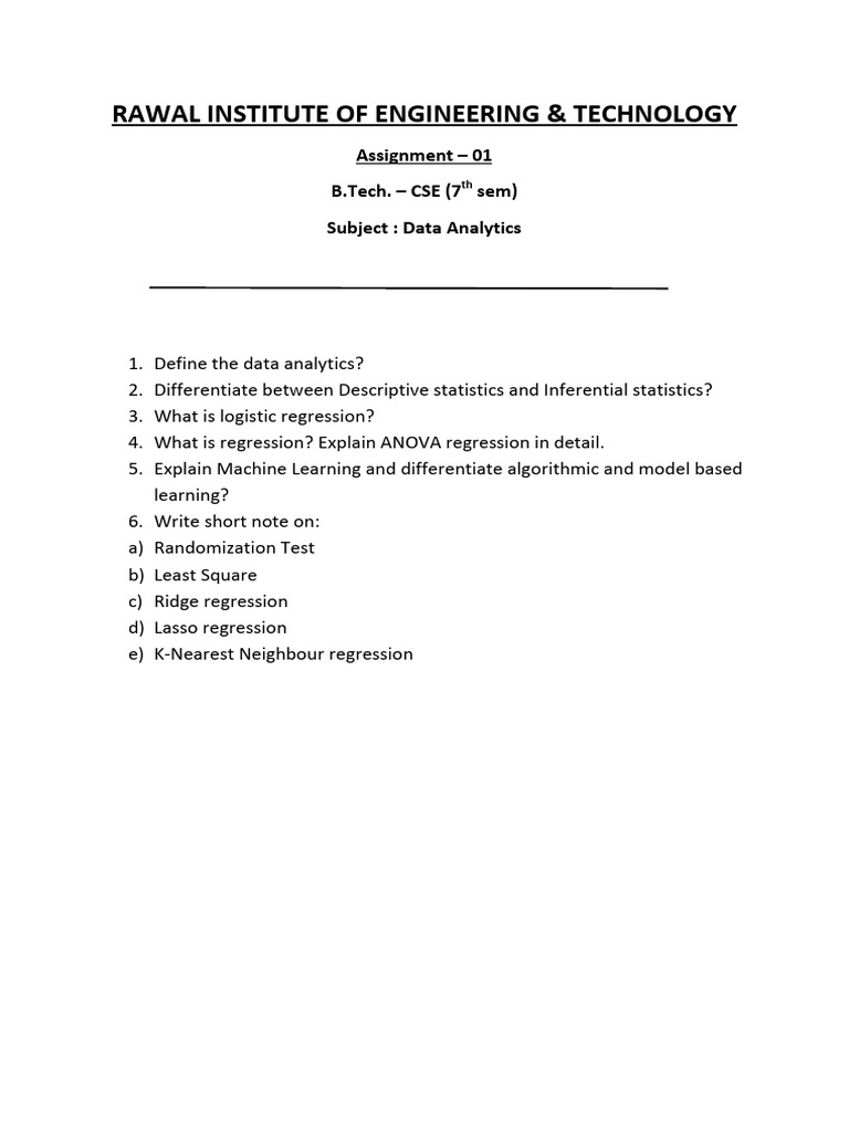 Data Analytics Assignments | PDF
