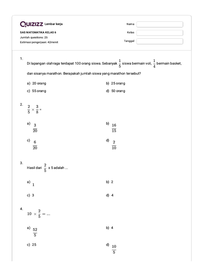 SAS MATEMATIKA KELAS 6 | PDF