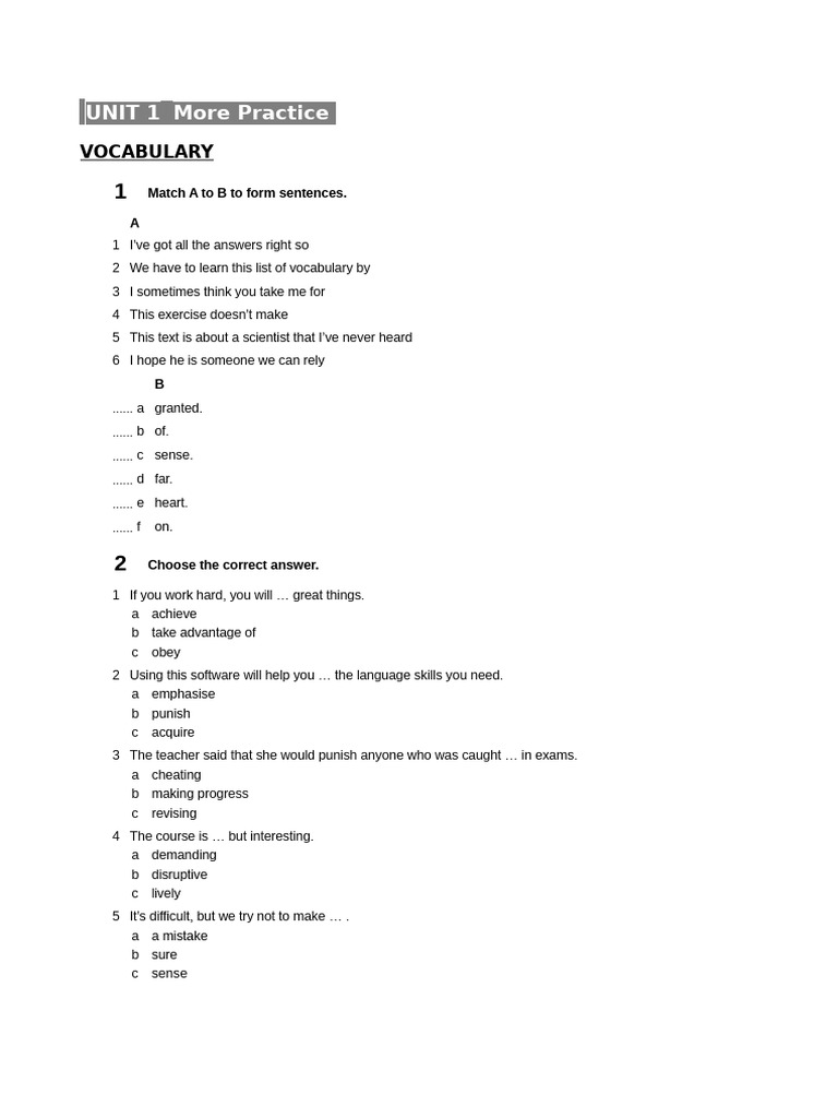 Vocabulary Unit 1 (1) | PDF | Vocabulary | Learning