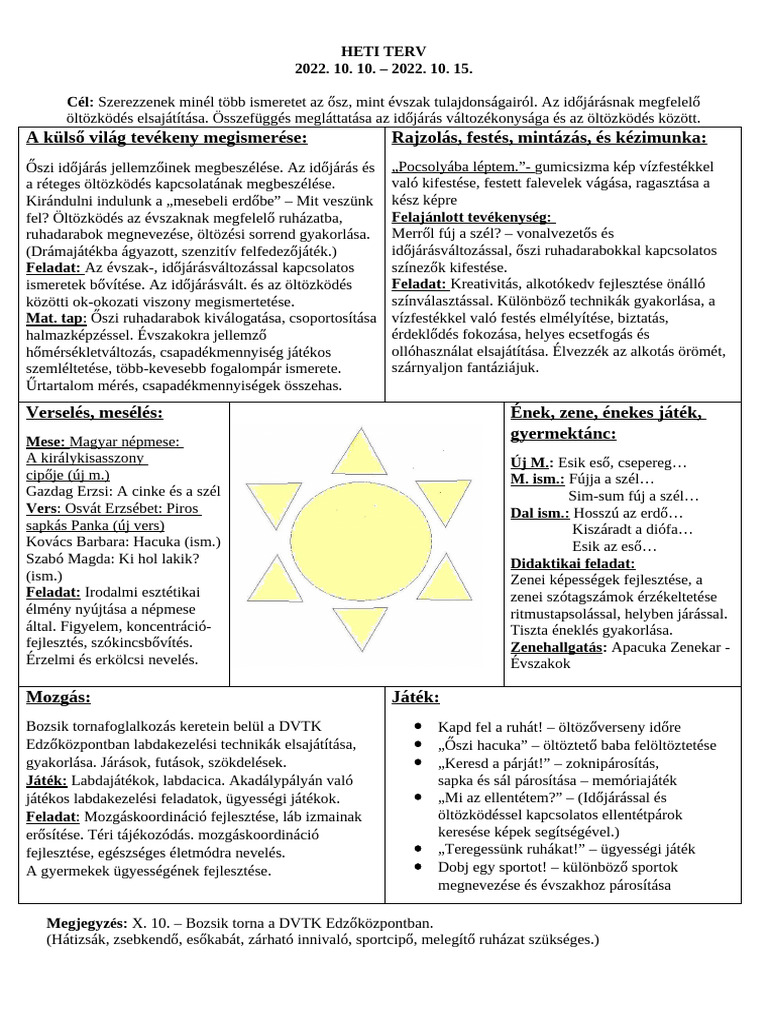 Heti Terv 6. Őszi Időjárás Öltözködés | PDF