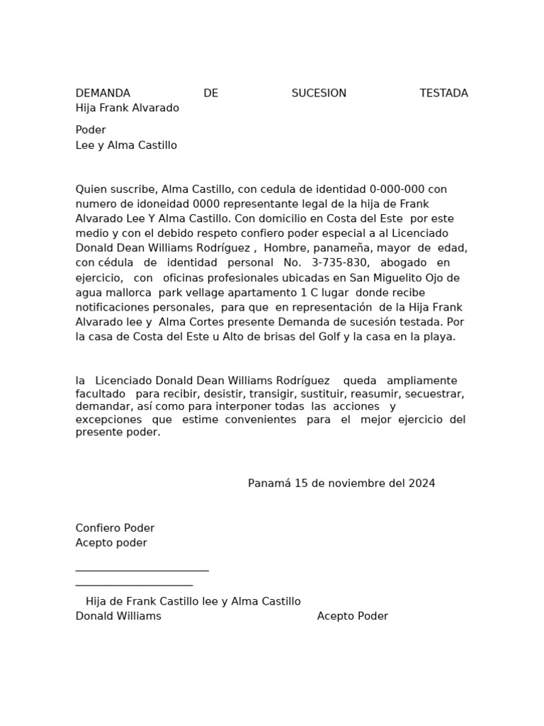 DEMANDA DE SSUCESION TESTADA Hija Frank Alvarado | PDF | Gobierno ...