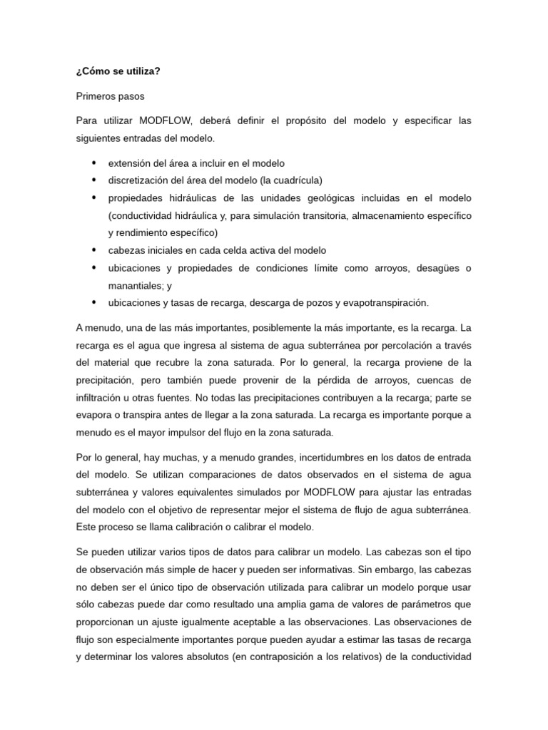 Guía de Uso y Calibración de MODFLOW | PDF | Agua subterránea | Agua
