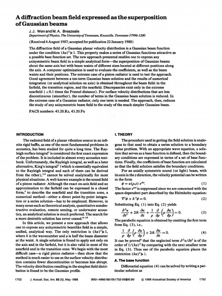 A Diffraction Beam Field Expressed As The Superposition of Gaussian ...