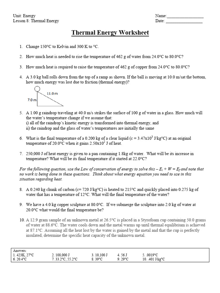 8._thermal_energy_-_worksheet_1 | PDF | Temperature | Heat