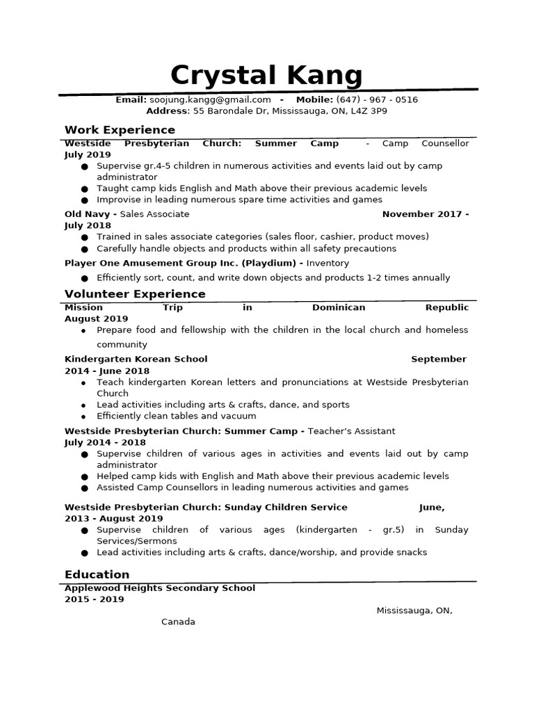 Crystal Kang's Resume and Experience | PDF