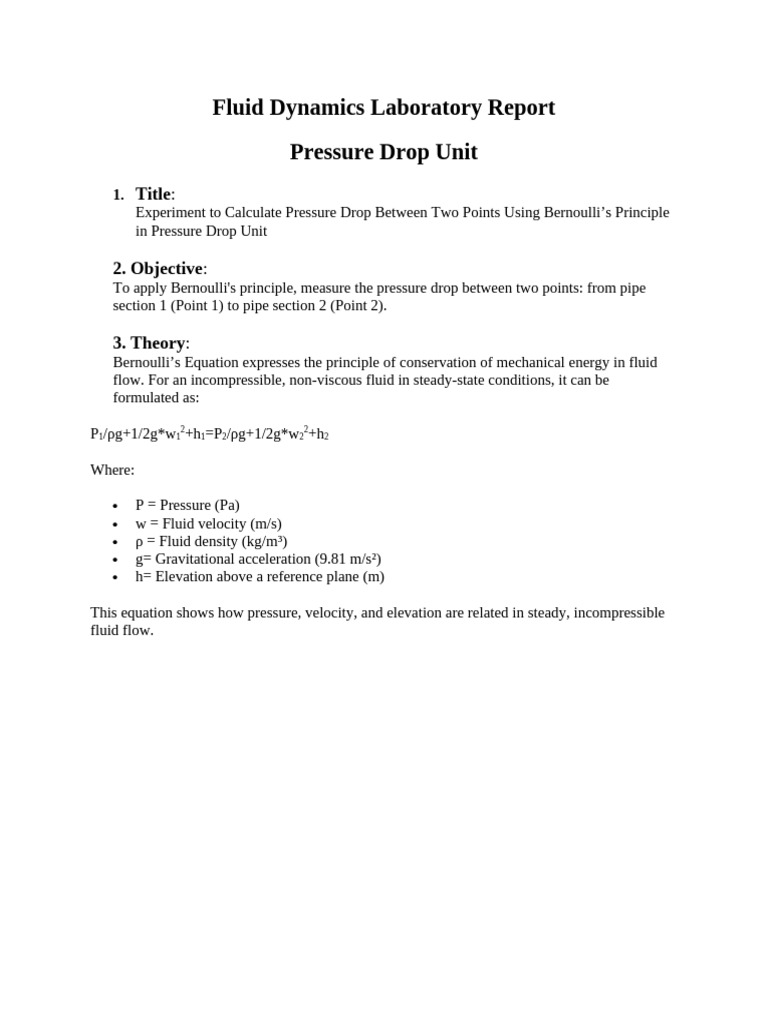 Fluid Dynamics Pressure Drop Unit Report | PDF | Fluid Dynamics | Fluid ...