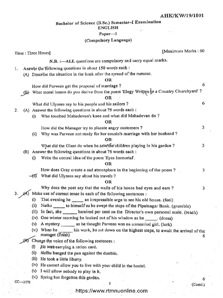 BSC 1 Sem English 1001 Winter 2019 | PDF