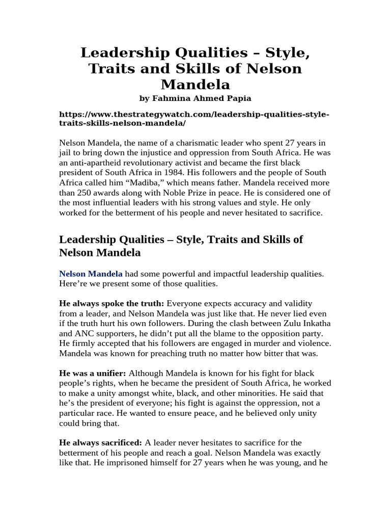 2 Leadership Qualities | PDF | Nelson Mandela | Forgiveness