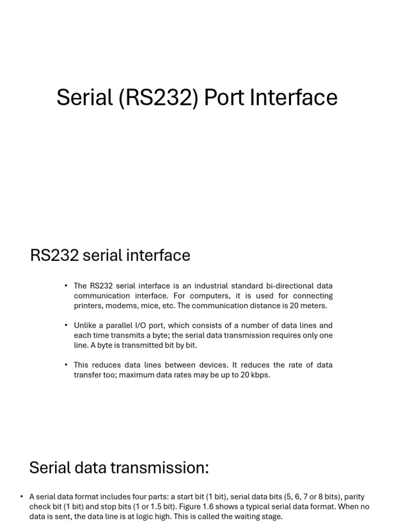 Serial (RS232) Port Interface-Lect 2 | PDF | Bit | Computer Engineering