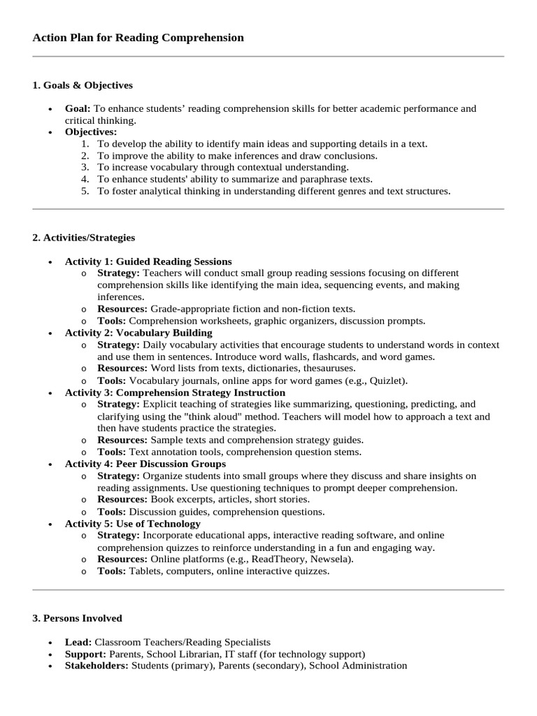 action plans | PDF | Reading Comprehension | Differentiated Instruction
