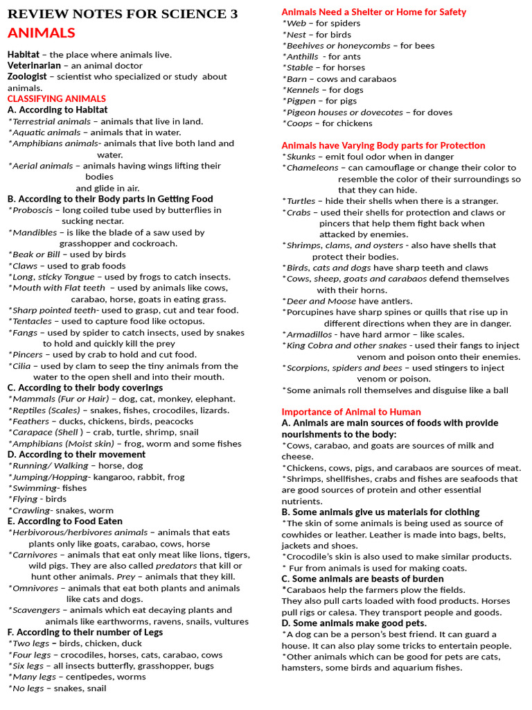 ANIMALS-REVIEW-NOTES-FOR-GRADE-3-SCIENCE-QUIZ- | PDF | Predation | Venom ANIMALS-REVIEW-NOTES-FOR-GRADE-3-SCIENCE-QUIZ- | PDF | Predation | Venom