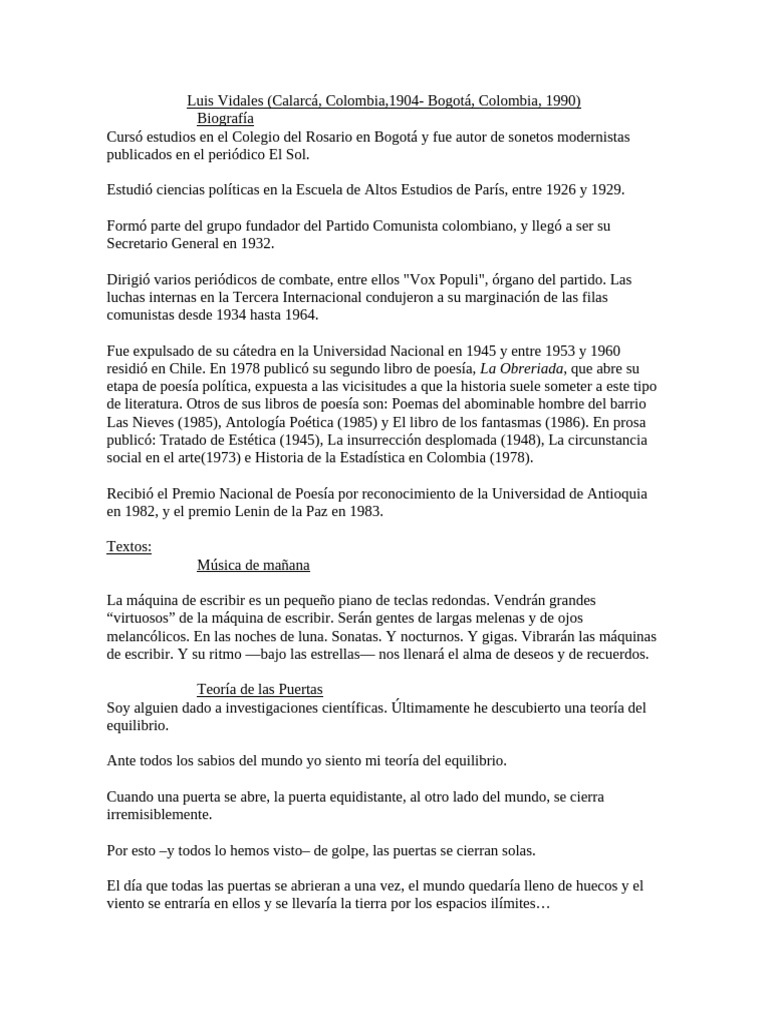 Luis Vidales: Poeta y Político Colombiano | PDF