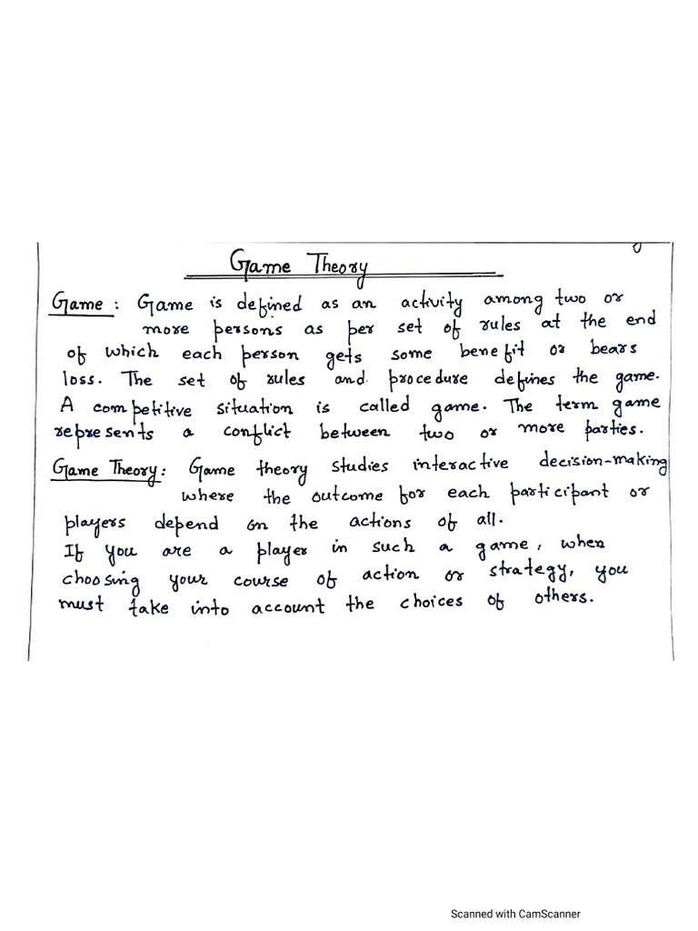 Unit 4 - (Part B) Game Theory | PDF