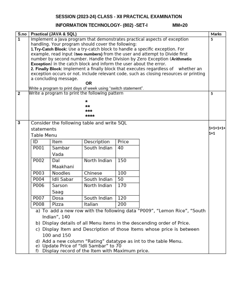 Practical Exam_12th_SET-I | PDF | Sql | Computer Programming