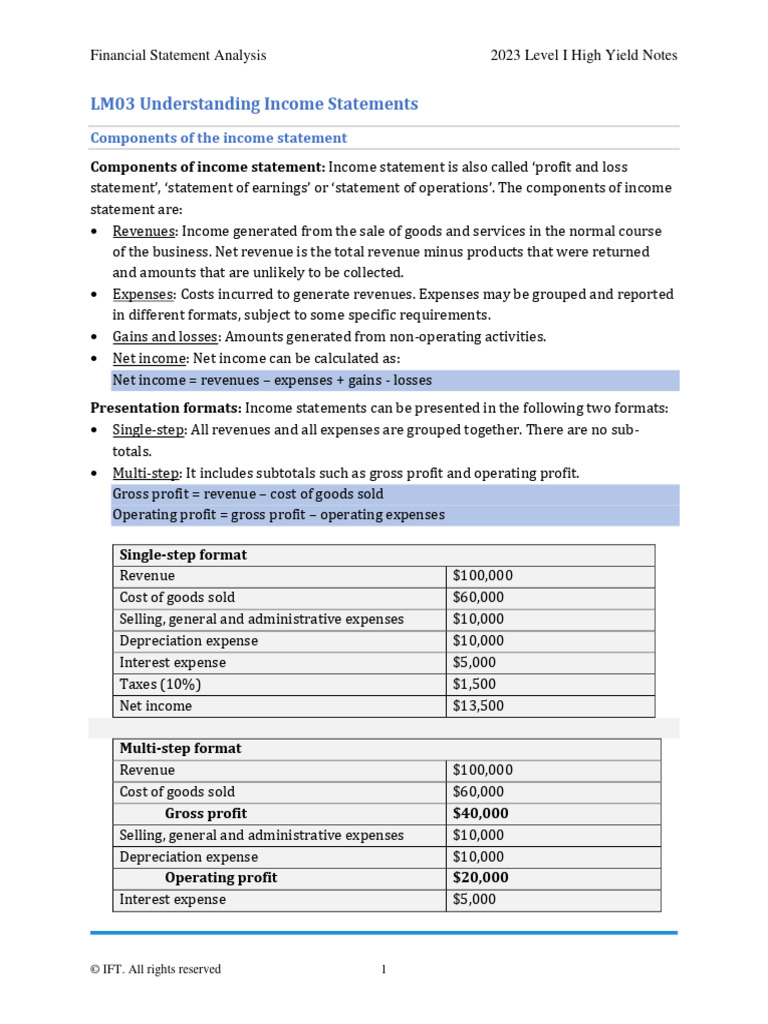 L1 FS03 High Yield Notes | PDF | Income Statement | Earnings Per Share