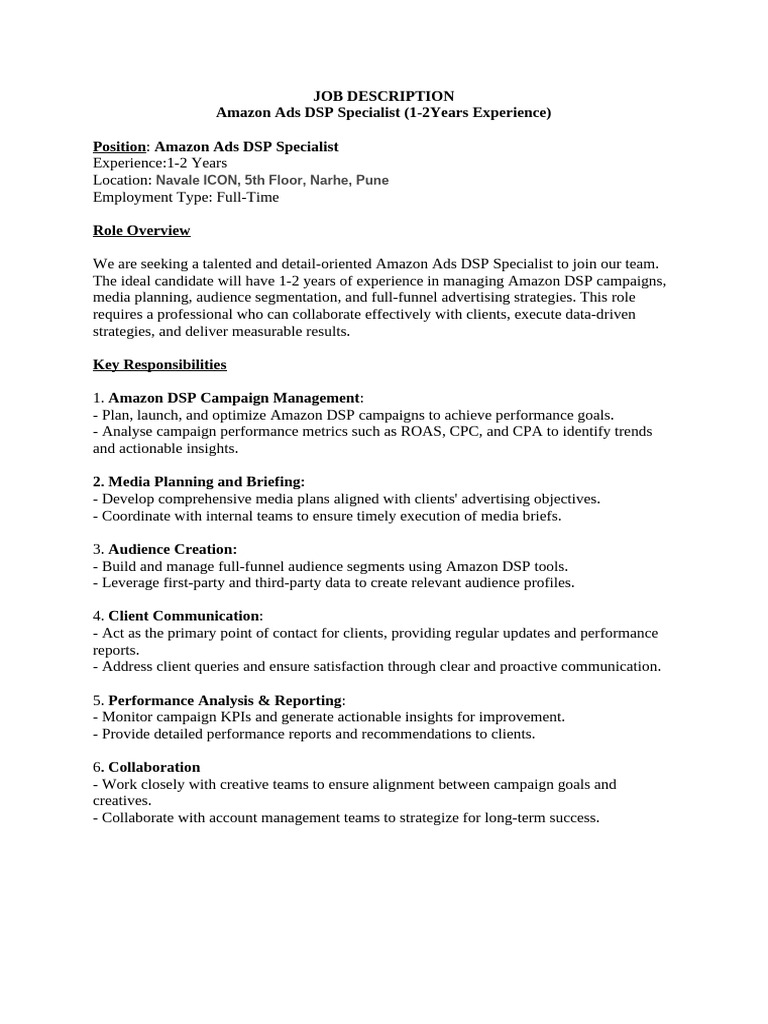 Job Description Amazon Dsp | PDF | Advertising | Business