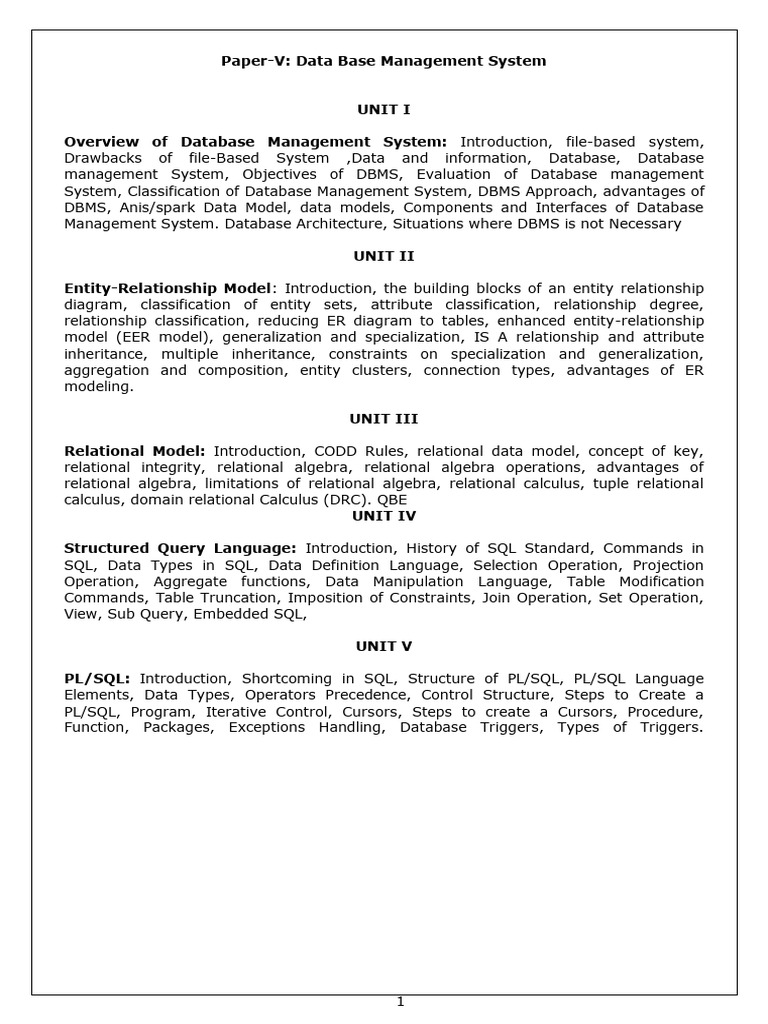 RDBMS 5 units Notes | PDF | Databases | Relational Database