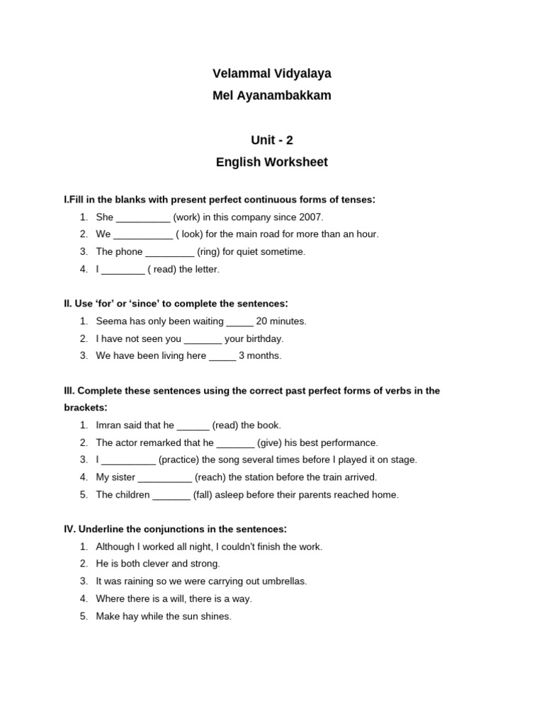 English Grammar Worksheet for Class 7 | PDF | Syntax | Grammar