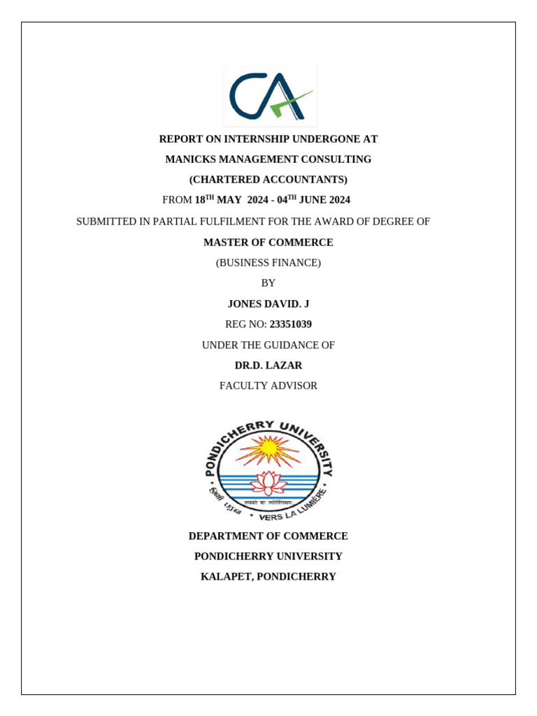 Internship Report at Manicks Consulting | PDF | Mentorship | Taxes