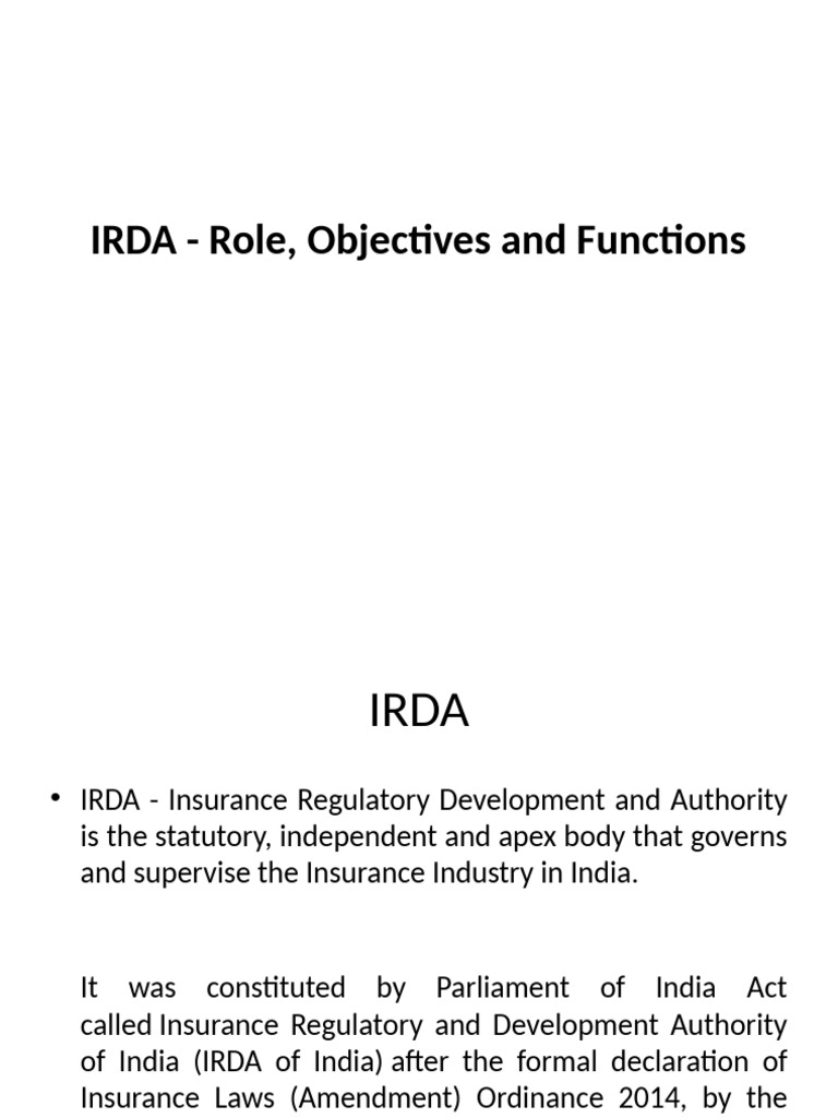 1861 - IRDA - Role, Objectives and Functions | PDF | Insurance | Economies