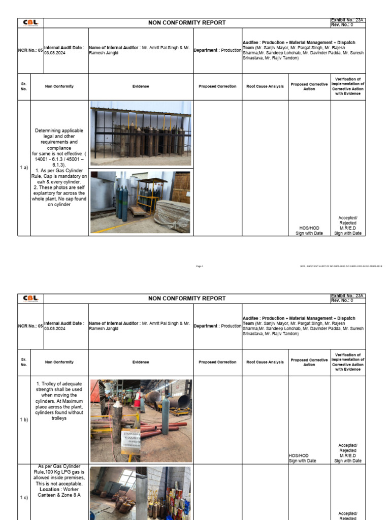 NCR - Shop Visit Audit of Iso 9001-2015 Iso 14001-2015 & Iso 45001-2018 ...