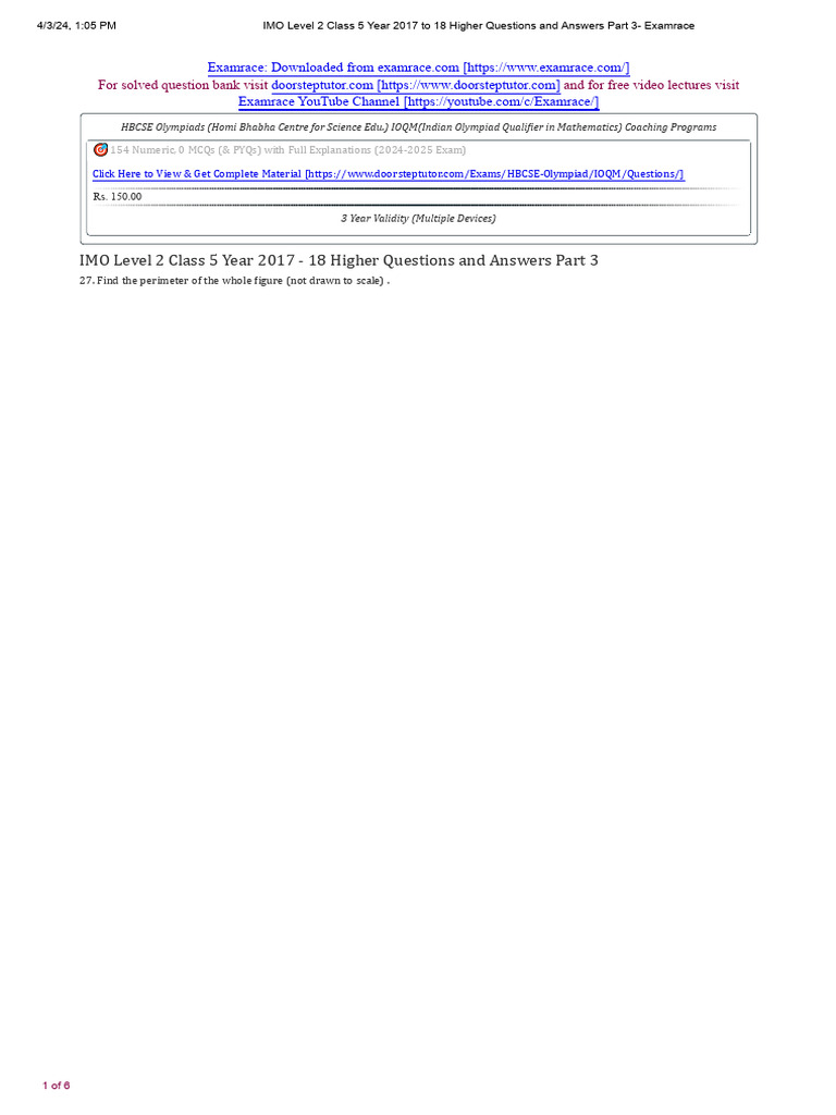 IMO Level 2 Class 5 Year 2017 18 Part 3 | PDF | Mathematics