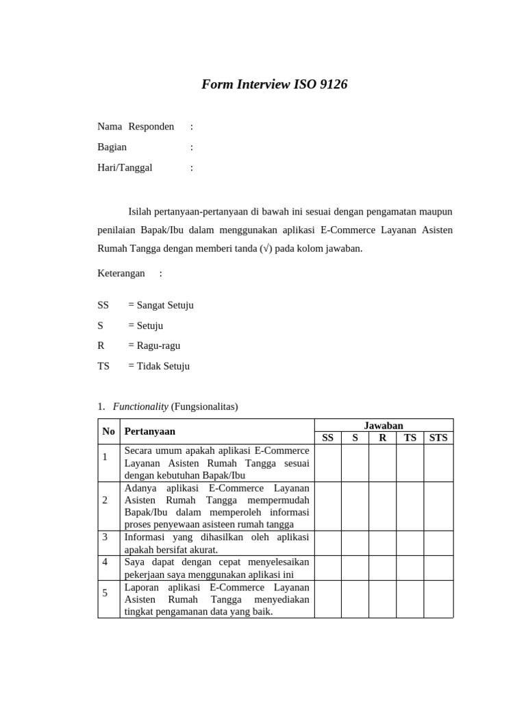 Form kuesioner ISO 9126 new | PDF