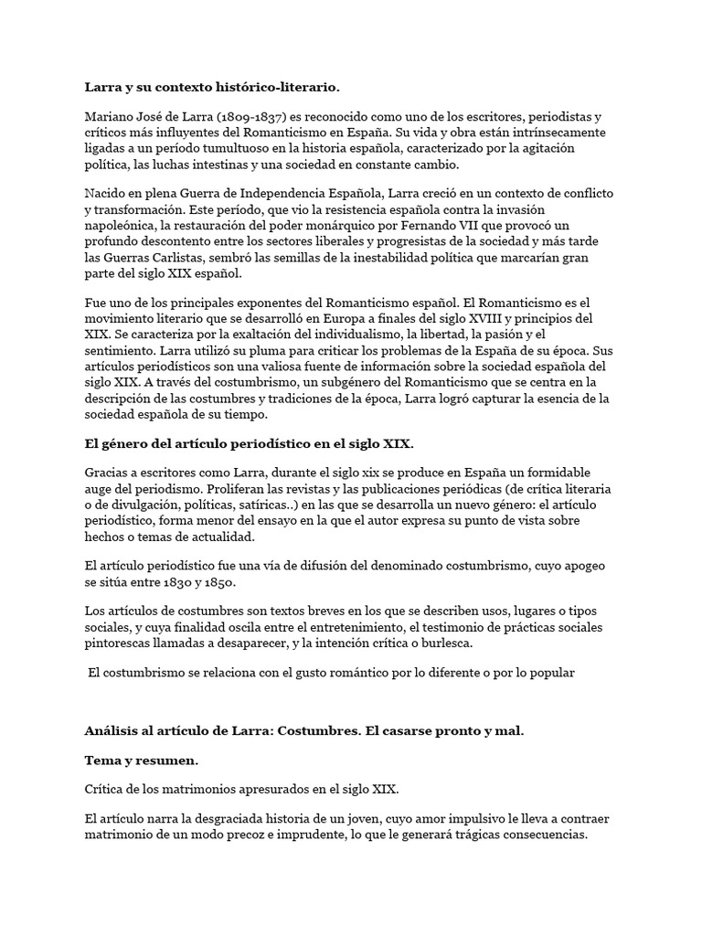 Larra y el Matrimonio en el Romanticismo | PDF | España | Romanticismo