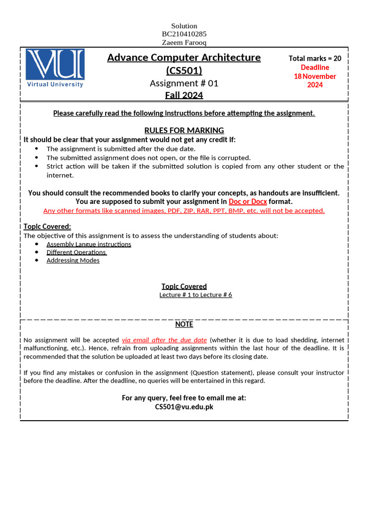 CS501 BC210410285 Sol | PDF | Computer Hardware | Computing